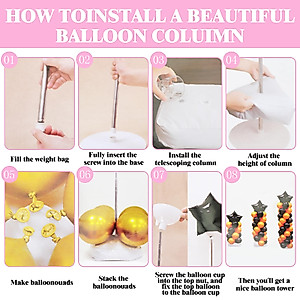 6 Set Balloon Column Stand Kit, 6.6ft Height Adjustable Balloon Tower Stand Pillar with Base for Floor Metal Telescopic Balloon Stand Arch for Birthday, Wedding, Baby Shower, Graduation Party Decor