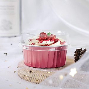 EUSOAR Foil Cupcake Liners, 50pcs 5oz 125ml Ramekins, Aluminum Foil Muffin Liners Cups with Lids, Cupcake Holder, Disposable Aluminum Foil Cupcake Baking Cups Holders Cases Boxes Pans with Lids