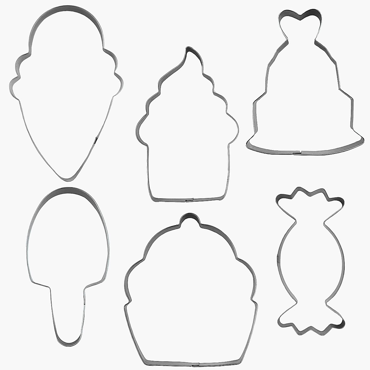 Summer Ice Cream Series Cookie Cutters Set of 6 pcs, Stainless Steel Fondant Cutter Molds Baking DIY