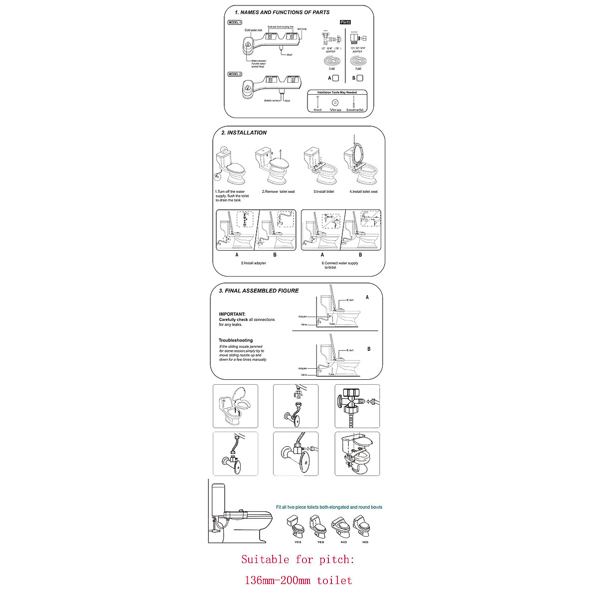 Home Bidet Self-Cleaning Retractable Nozzle Bidet Fresh Water Spray Non-Electric Mechanical Bidet Toilet Seat Attachment (Double nozzle(B))