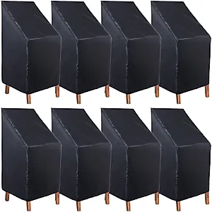 Woanger 8 Pcs Black Patio Chair Cover Outdoor Chair Cover 210D Oxford Cloth Waterproof Stacking Chair Cover High Back Lawn Chair Cover with Storage Bag for Protecting Furniture Chair 25 x 25x 47inch