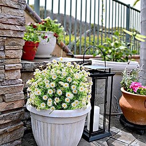 GREENRAIN 24 Bundles Artificial Daisy Flowers Outdoor Fake Flowers for Decoration No Fade Faux Plastic Flower Garden Porch Window Box Décor (White)