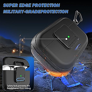 RFUNGUANGO for Airpods Pro 2nd Generation (HaloLock), Compatible with Airpods Pro Cases 2nd/1st Generation (2022/2019), Magnetic Security Support, Anti-Drop Safety Lock-Black