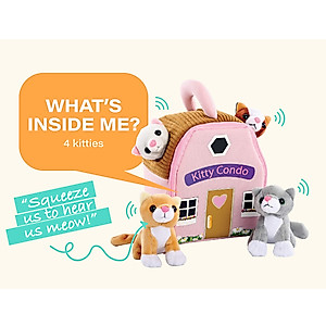 Etna Meowing Cat Condo Toy Playset with Sounds, 5 Piece Small Stuffed Cats and Kittens