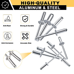 Siptenk 530PCS Pop Blind Rivets Assortment Kit, SAE Aluminum Assorted Rivet Set 14 Sizes 3/32" 1/8" 5/32" 3/16" 1/4" Pop Rivet Kit for Metal