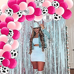 Rose Red Cow Balloon Garland Arch Kit - 122pcs Cow Print Balloons Rose Red Pink Metallic Silver Balloons for Cowgirl Birthday Wedding Anniversary Western Theme Last Rodeo Bachelorette Party Decoration