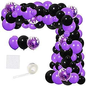 Purple Black Balloon Garland Arch Kit - 117PCS Black and Purple Balloons Confetti Balloons for Black Party Wedding Anniversary Birthday Graduation Retirement Halloween Party Decorations