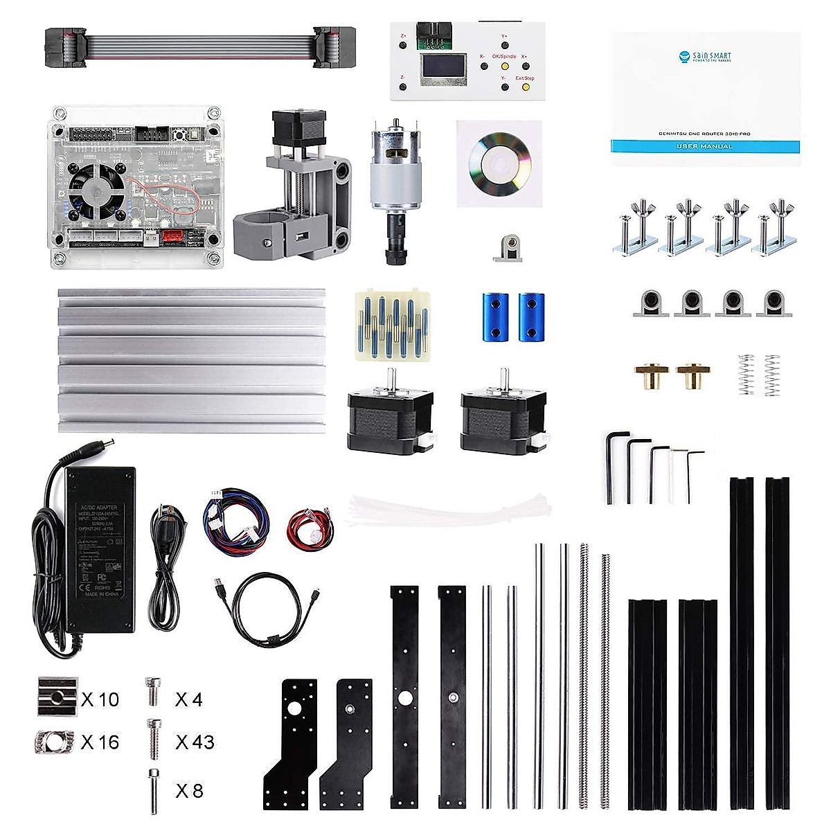 Genmitsu CNC 3018-PRO Router Kit Milling Engraving Machine + GS-775M 20000RPM 775 CNC Spindle Motor with ER11 Collet Set