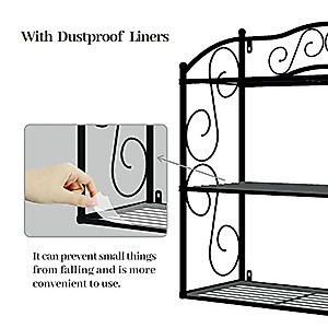 YADOOLIFE Metal Wire Wall Shelf Unit, 3-Tier Wall Mounted Floating Shelves with Liners, Hanging/Standing Storage Shelving Rack for Pantry Bathroom Office Home Organization (Black)