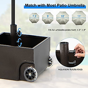 Tangkula 170LBS 2-in-1 Patio Umbrella Base, Fillable Umbrella Stand with 2 Universal Wheels, Garden Flower Box with Drainage Hole, Outdoor Heavy Duty Umbrella Stand for Courtyard, Poolside (Black)