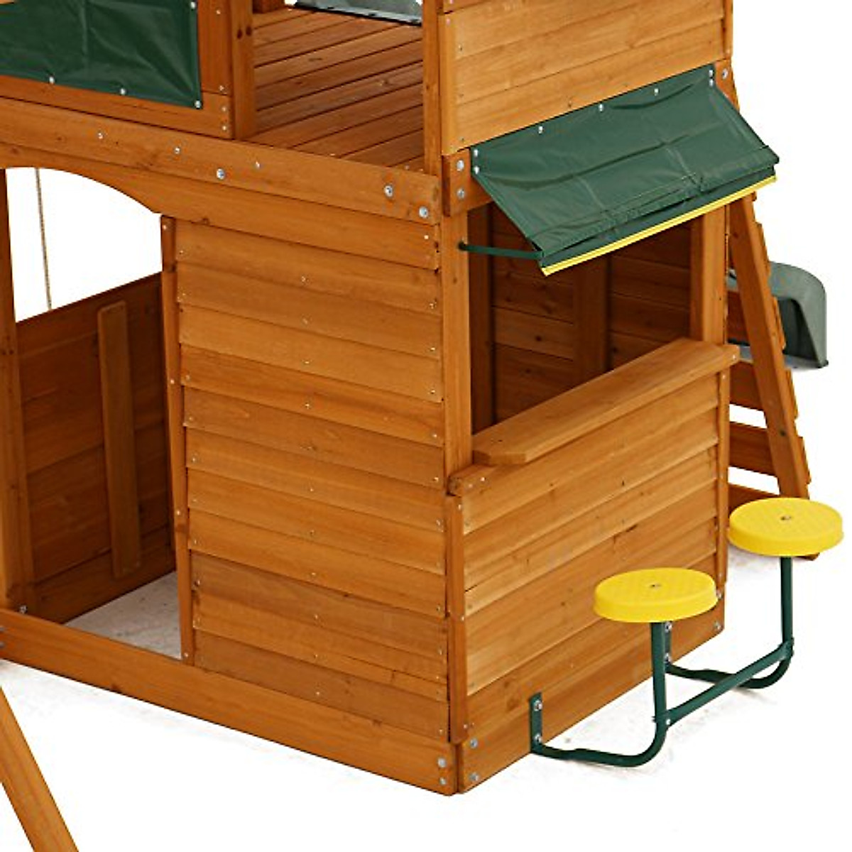 KidKraft Ridgeview Deluxe Clubhouse Wooden Swing Set / Playset with Café Table and Stools, Monkey Bars, Swing and Rock Wall, Gift for Ages 3-10
