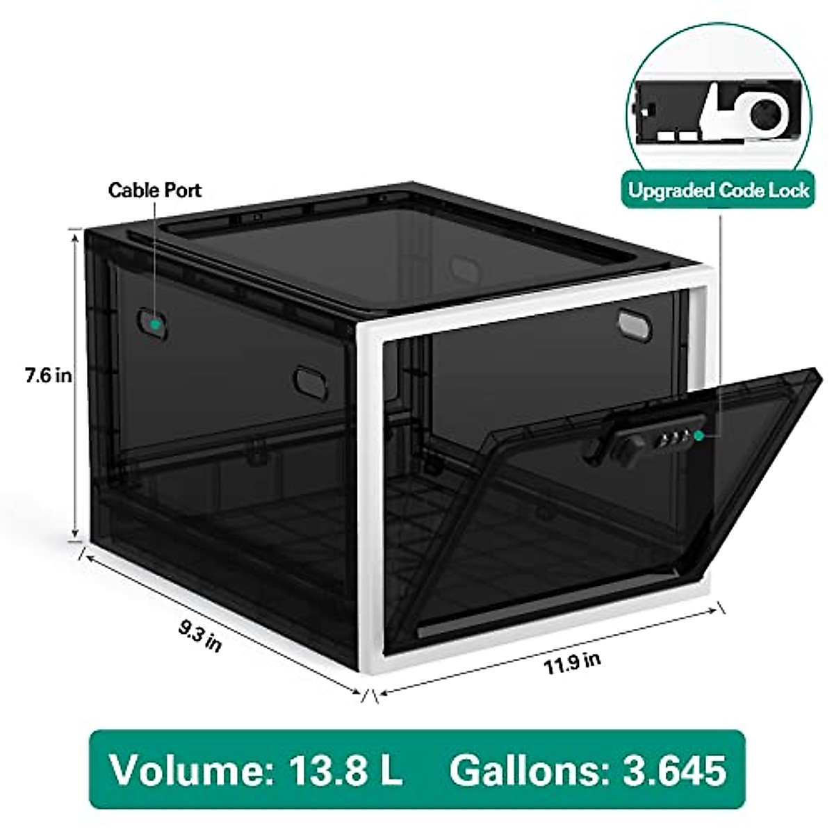 iBune Large Medicine Lock Box, Lockable Storage Box Container for Medication Storage, Refrigerator Food Safe Locking Box Tablet Phone Locked Box for Kitchen Home School Office Safety, Black