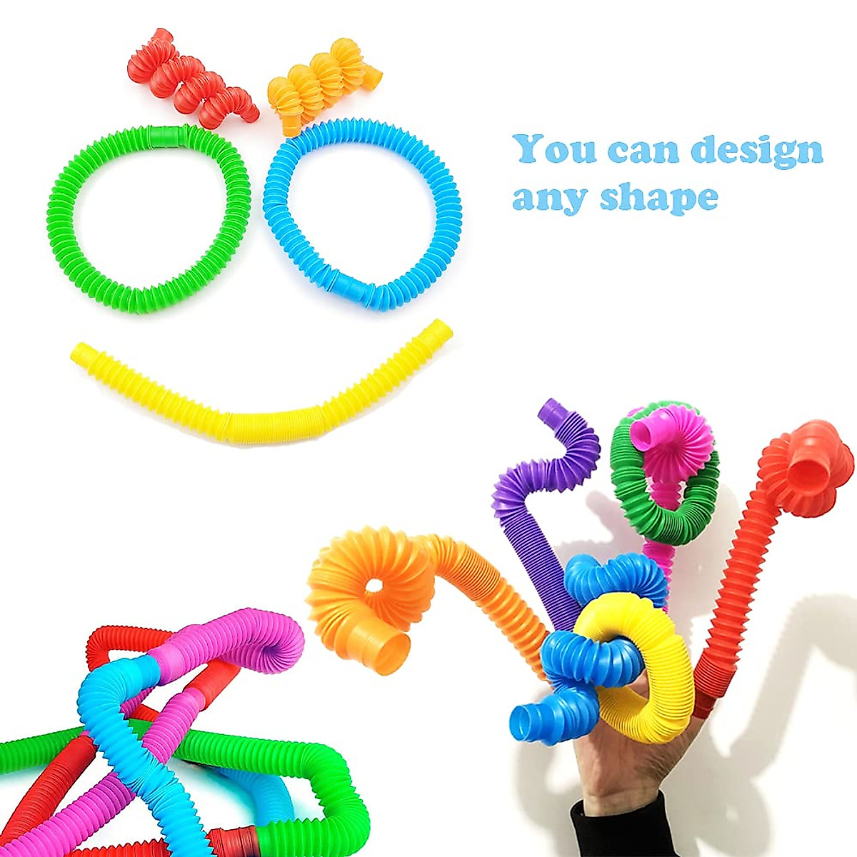 Pop Tubes, 14Pack Pop Tube Fidget Toys for Kids and Sensory Toys for Children and Adult, Fidget Tubes for Stress and Anxiety Relief, Learning Toys for Toddlers