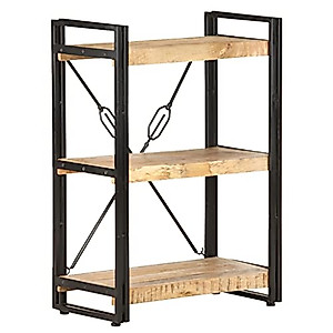 3-Tier Bookcase,Industrial Shops Shelf,Display Shelves for Collectibles,Open Shelving Unit,Bathroom Storage Rack,Use in Living Room, Bathroom and Plants,Balcony, 23.6"x11.8"x31.5" Solid Mango Wood