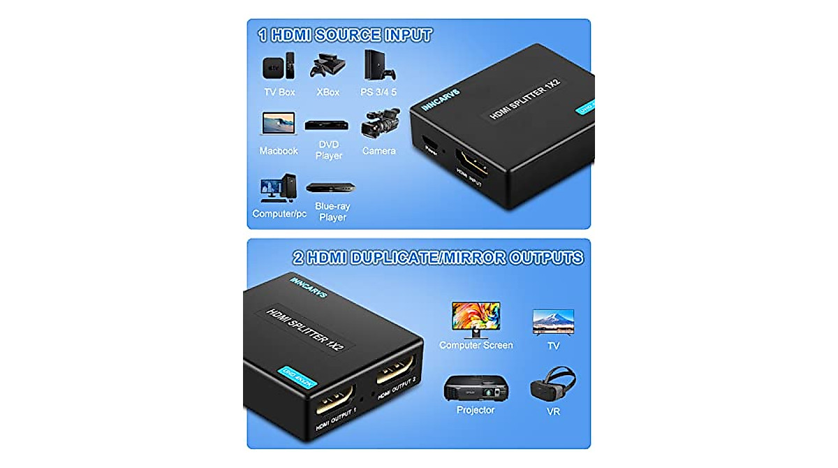 HDMI Splitter 1 in 2 Out for 4K & 1080P - Dual Display & Gaming