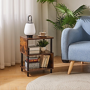 Aibiju Side Table for Bedroom, Narrow End Table Small, Mid-Century Modern Nightstand with Open Storage Shelf, Small Table Rustic Brown/Black YD-TM152H