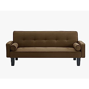 ERYE Modern Upholstered Futon Sofa Convertible Sleeper Couch Bed,Soft Loveseat & Sofabed for Home Office Apartment Small Space Living Room Napping Love Seats, Brown Linen 2 Pillows