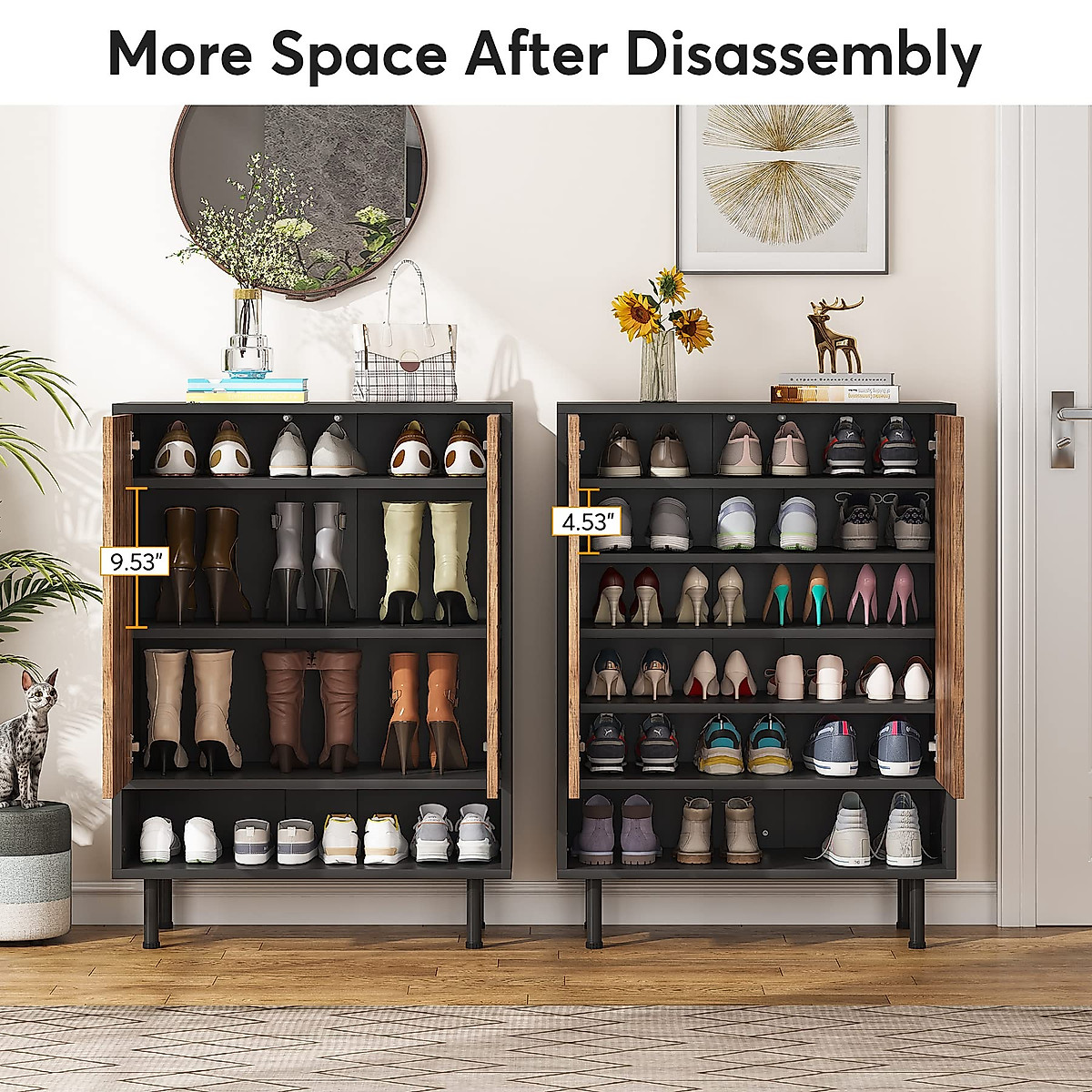 Tribesigns Shoe Cabinet, 18 Pair Shoe Rack Organizer Cabinet with Door, 6-Tier Modern Shoe Storage Cabinet with Shelves for Entryway Hallway Closet Bedroom, Black and Brown