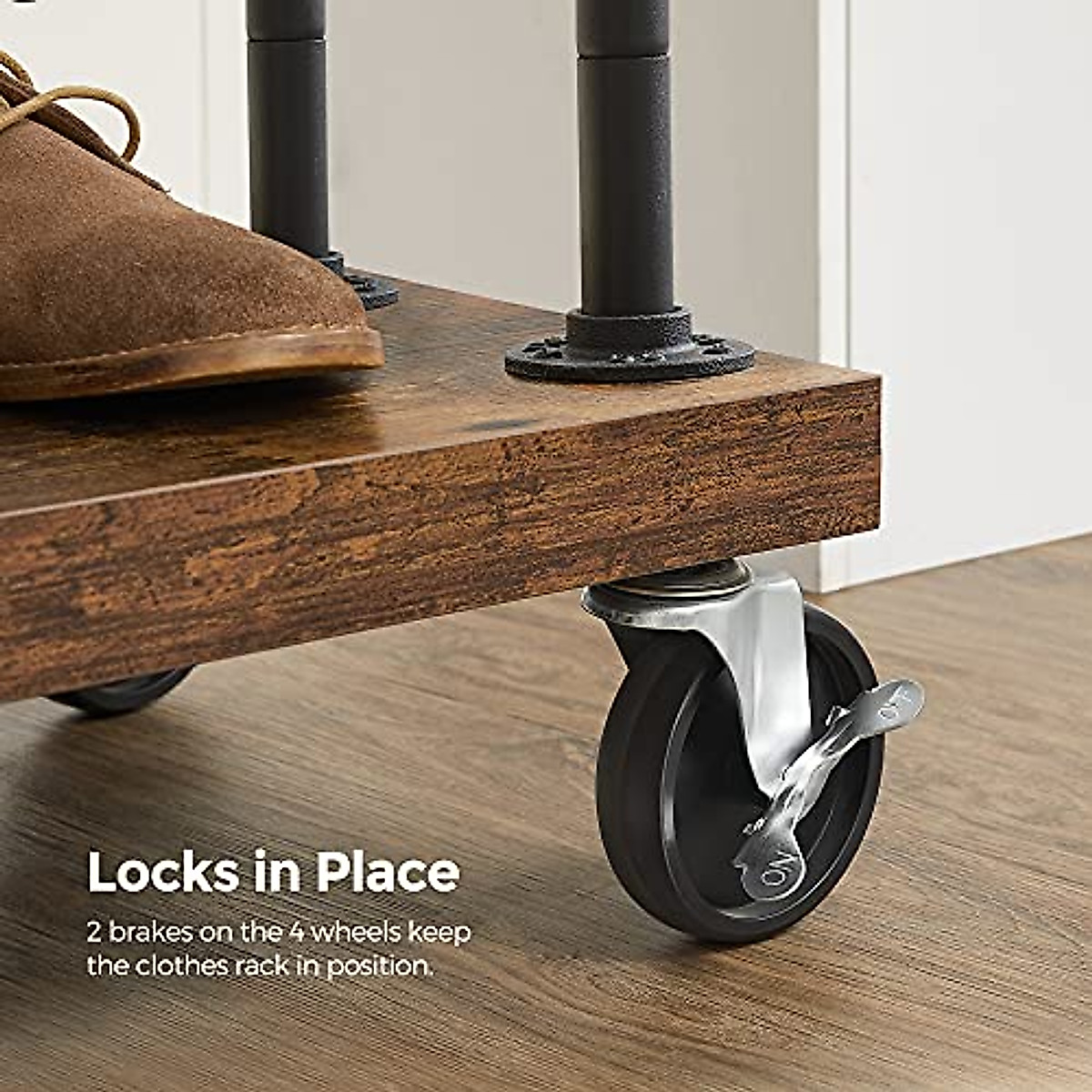 VASAGLE Rolling Clothes Rack, Garment Rack for Hanging Clothes with Wheels, Hanging Rail and Shelf, Heavy-Duty, Industrial Pipe Design, Rustic Brown and Black URGR110B01