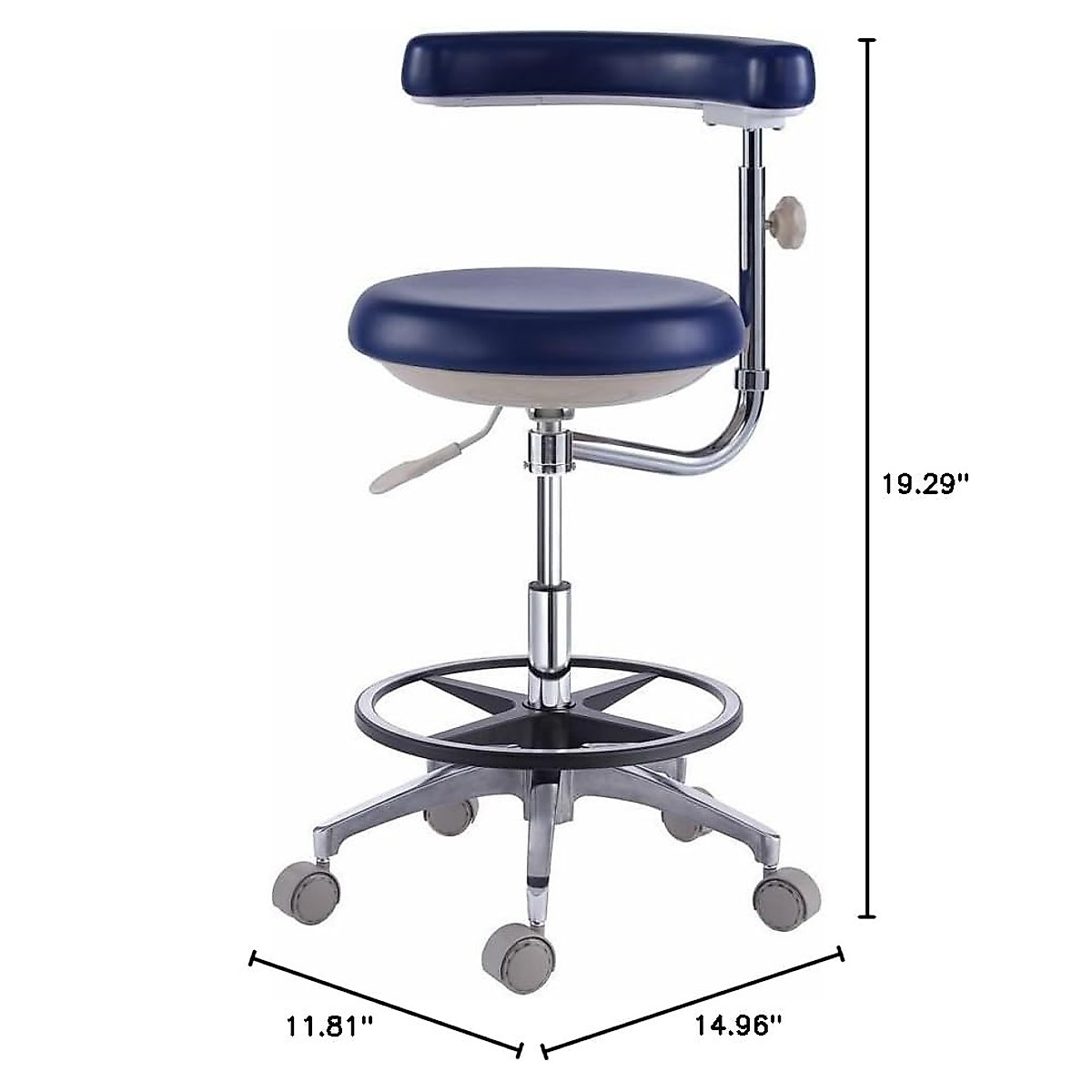 DOC.ROYAL Medical Luxury Dentist's Mobile Chair Doctor's Stools with Backrest Armrest PU (Blue)