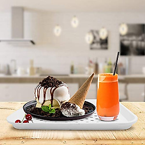 IEBIYO 3 Pcs Anti-Slip Food Serving Tray with Handles Dinner Breakfast Bed Drink Food Coffee Trays Plastic Rectangle Non-Skid Rubber Grip Multipurpose Serving Table Tray Cafeteria Trays for Eating