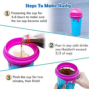Slushie Maker Cup Squeeze, 500ml DIY Quick Frozen Magic Cup Slushy With Lids & Straws for Kids & Adults, Homemade Summer DIY Ice Cream Maker (Blue)