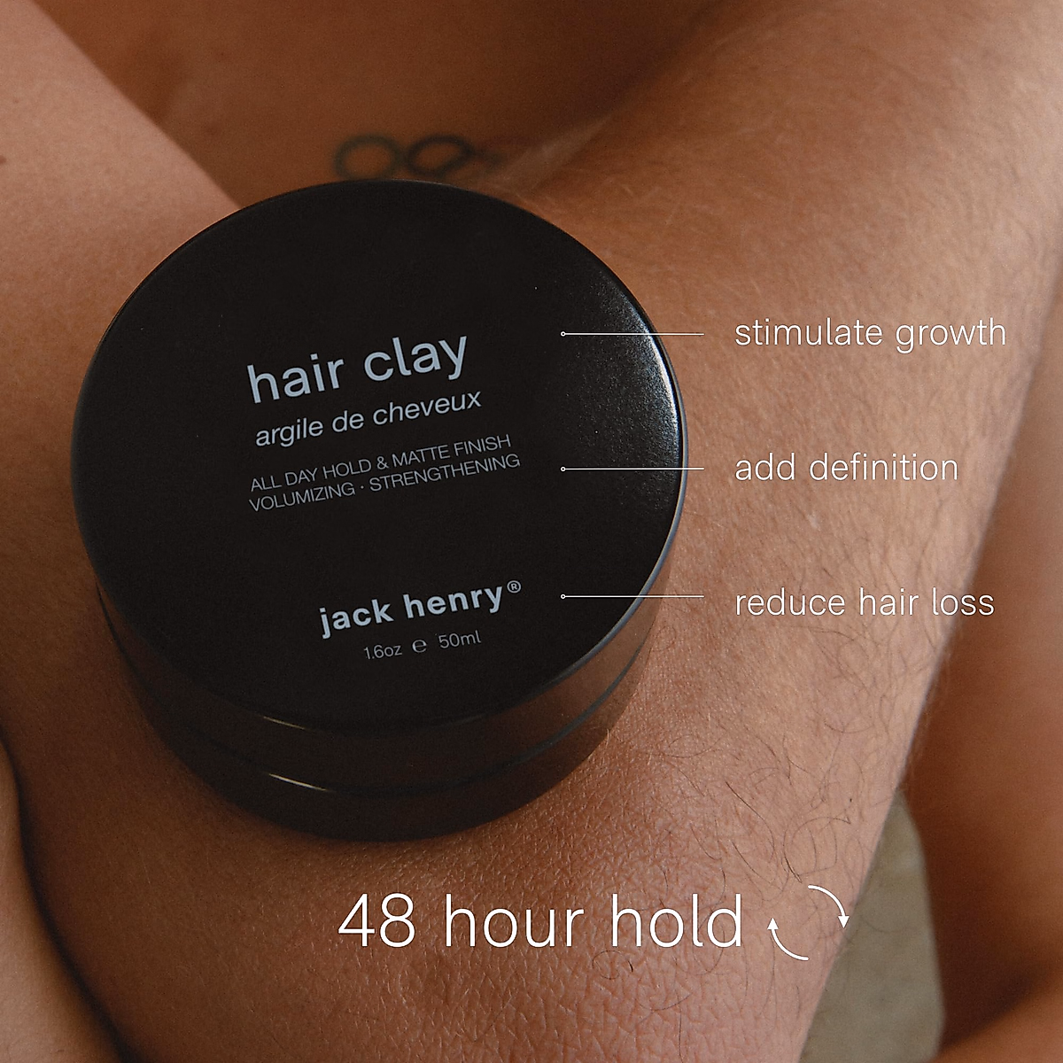 Jack Henry Hair Clay Styling Product, Add Thickness & Texture, 4 Ingredients, 1.6 oz