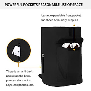 Laundry Bag Backpack Extra Large, Heavy Duty Laundry Bag with Straps and Belt for College Students, Portable Laundry Backpack for Dorm Room, Sturdy Waterproof Laundry Hamper for Travel, Apartment, Laundromat (Black)