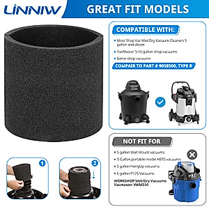 3 Pack 90585 Foam Sleeve VF2001 Foam Replacements Filters Compatible with Most Shop-Vac Wet/Dry Vacuum Cleaners 5 Gallon and Above, Vacmaster & Genie Shop Vacuum Cleaner, Replace Parts # 9058500