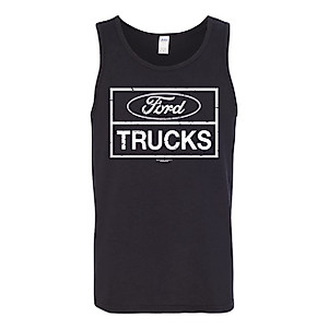 Ford Truck Vintage White Plaque Officially Licensed Cars and Trucks Mens Graphic Tank Top, Black, X-Large