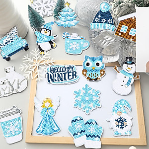 16 Pcs Winter Magnet Diamond Art for Refrigerator Christmas Diamond Painting Magnets DIY Winter Penguin Snowflake Gnome Magnets Diamond Painting Kits Xmas Fridge Magnet Decals for Kids Adults Crafts