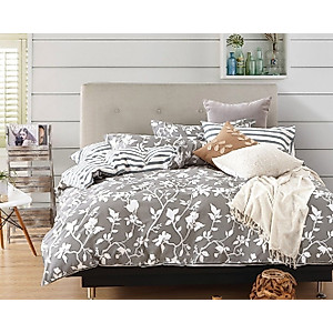Swanson Beddings Leafy Vines Floral 2-Piece Cotton Reversible Duvet Cover and Pillow Sham (Twin XL)