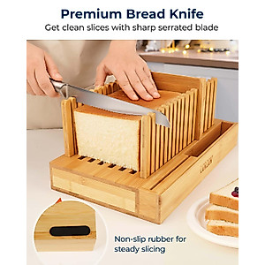 Lorzon Bamboo Bread Slicer with Bread Knife, Bread Cutting Guide with Storage Bag, Compact Bread Slicing Guide for Homemade Bread [Patent Pending]