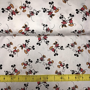 Disney Mickey & Minnie Mouse Vintage Scattered White 100% Cotton Fabric Sold by The Yard.