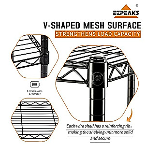 EZPEAKS 5-Shelf Shelving Unit with 5-Shelf Liners, Adjustable, Steel Wire Shelves, 150lbs Loading Capacity Per Shelf, Shelving Units and Storage for Kitchen and Garage (30W x 14D x 60H)