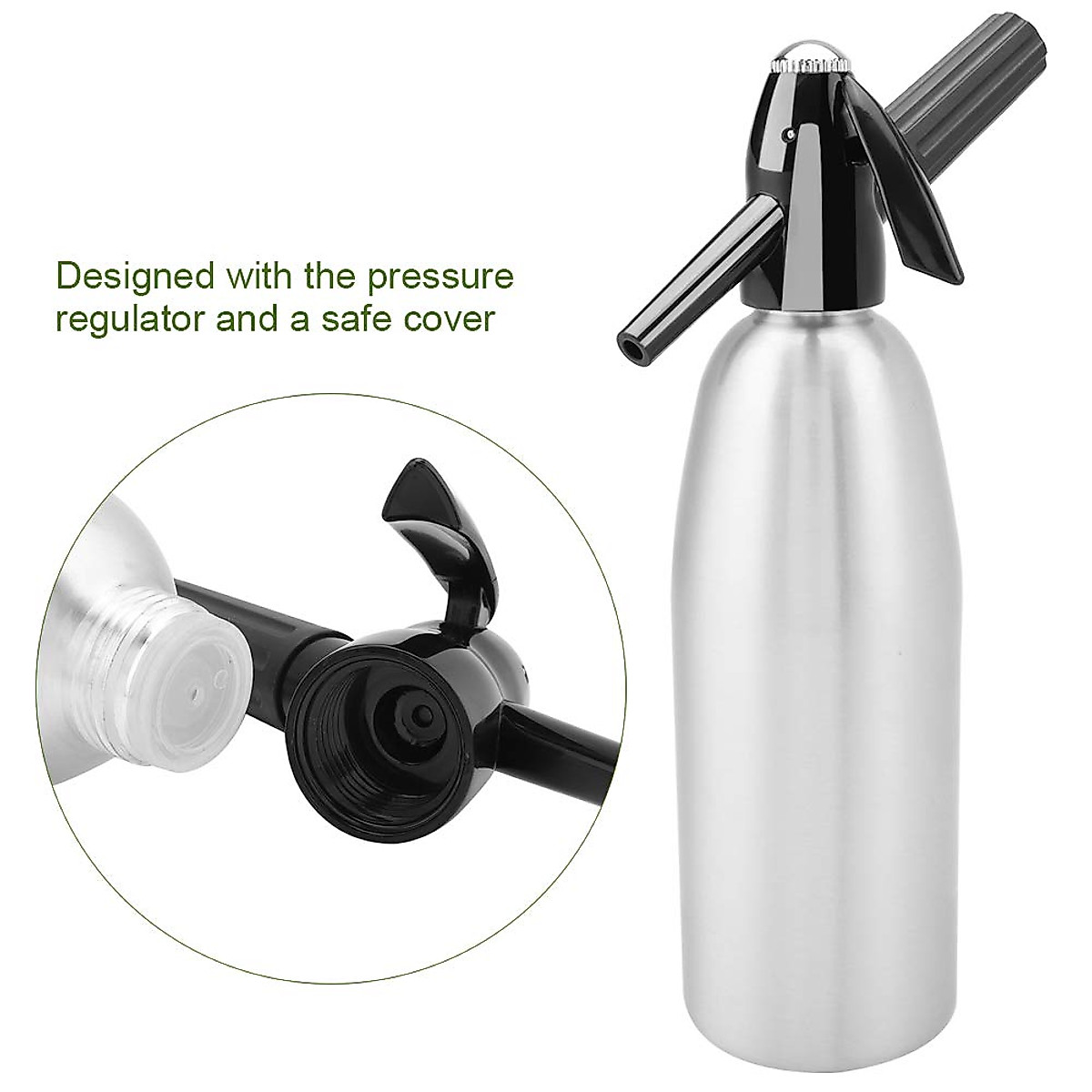 ANKROYU 1L Fashionable Attractive Soda Siphon with Pressure Regulator, Portable Alloy Soda Water Bottle Cup, Soda Maker Machine Sparkling Water Maker for Juice Drinks Cocktail(Silver)