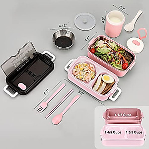 SAVTON Adult Bento Lunch Box Kit, Bento Boxes Portable Lunch Box, Adult Bento Box with Lunch Bag, Bento Lunch Containers for Women, 1200ml Large Capacity Lunchbox BPA-Free(Pink Metal)