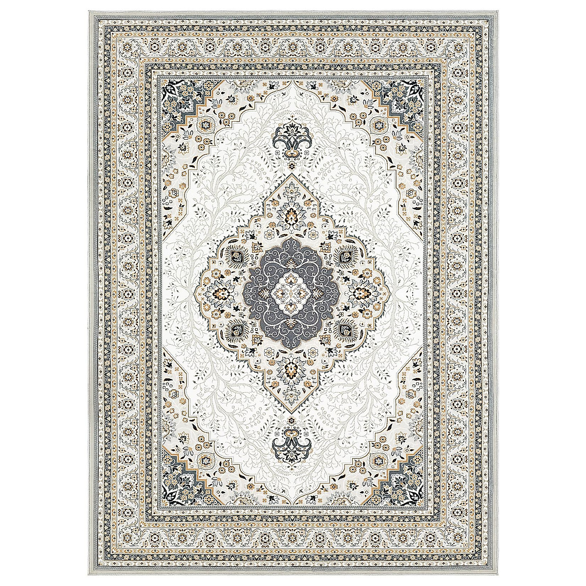 Aelenmu Washable Rugs for Living Room: 9x12 Area Low Pile Soft Rug with Non-Slip Backing Non-Shedding, Medallion Floor Carpet Bedroom Dining Room Nursery Home Office-Beige