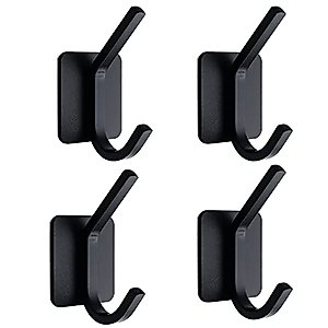 feliposi Towel Hook/Adhesive Hooks - Wall Hooks for Coat/Robe/Towels Stick on Bathroom/Kitchen 4-Pack, Waterproof Aluminum Alloy (Black)