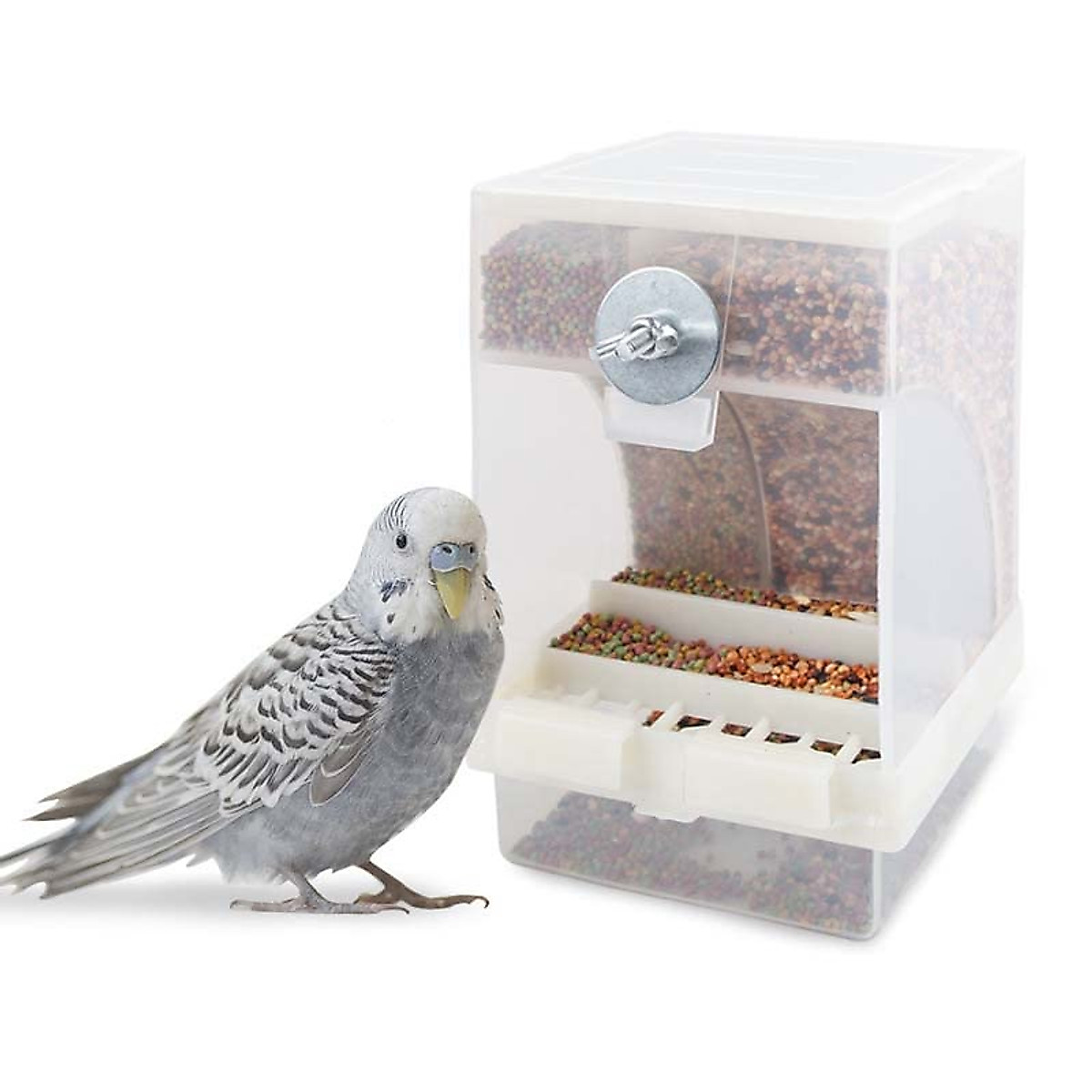 2-Pack No-Mess Automatic Bird Feeder Parrot Feeder Cage Accessories Supplies for Feeder Integrated Automatic Box Parakeet Canary Cockatiel Finch (2pcs)