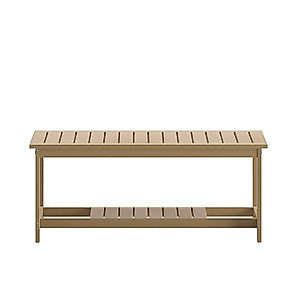 Flash Furniture Charlestown Two Tiered Commercial Grade Adirondack Coffee Table - Natural Cedar Finish Poly Resin Wood - All-Weather - Slatted Shelf Design