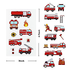 24 Sheets Fire Truck Temporary Tattoos, Birthday Decorations Firetruck Firefighter Party Favors
