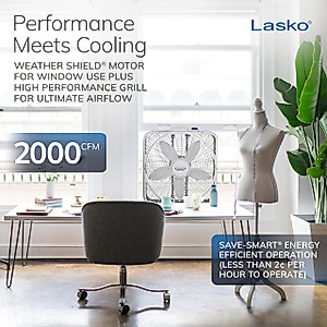 Lasko 20″ Weather-Shield Performance Box Fan-Features Innovative Wind Ring System for Up to 30% More Air, 20 Inch, 3720