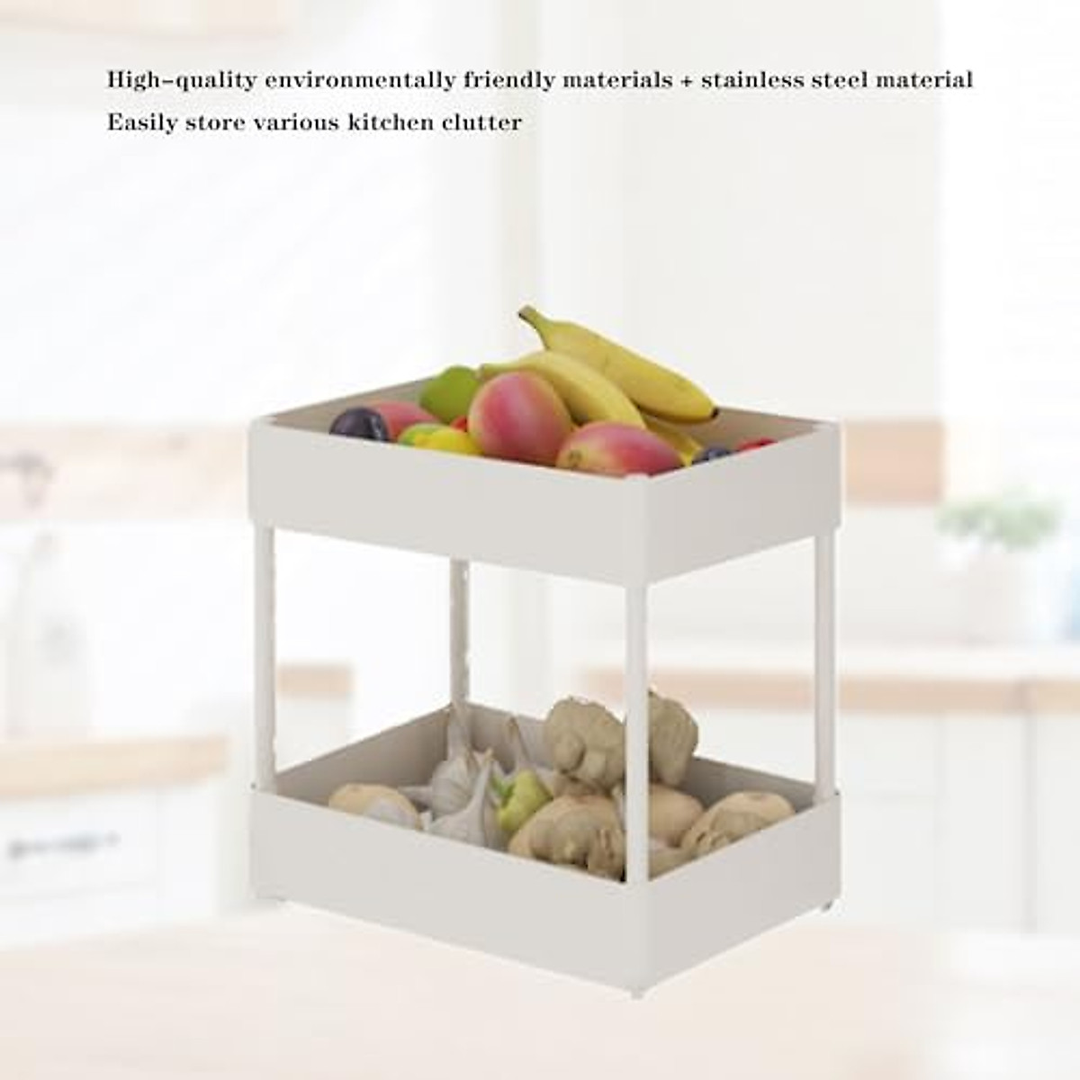 SLDMJFSZ Under Sink Organizer,2 Tier Cabinet Storage Rack with Hooks, Hanging Cups, Multi-Purpose Storage Shelf for Home Kitchen,White