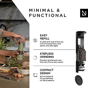 LARS NYSØM Salt and Pepper Mills Set Stainless Steel with Adjustable Ceramic Grinder 2 pieces I Design Spice Mills Set Manual (Set of 2, Onyx Black)