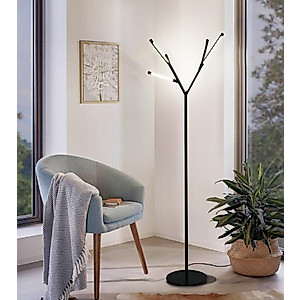 Q&S Led Floor Lamp,Black Modern Industrial Contemporary Corner Floor Lamp Tall Tree Bright Reading Standing Lighting for Bedroom Living Room Office