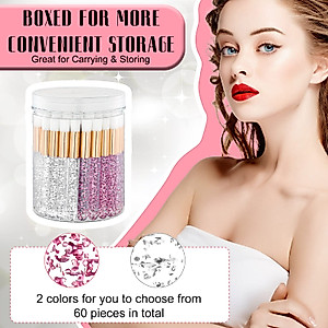 60 Pcs Lash Shampoo Brushes Glitter eyelash Brushes for Cleansing with Container Nose Pore Deep Cleaning Brush Blackhead Removing Brush(Pink, White)