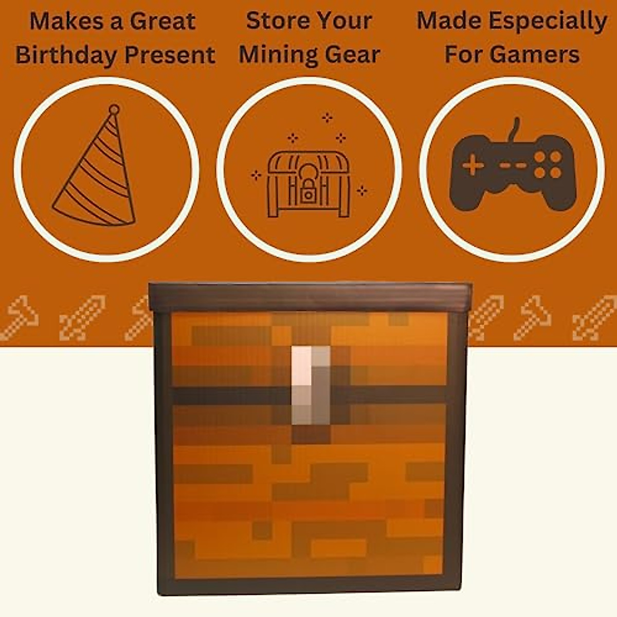 Large 14 x 14 Pixelated Box - Chest | Birthday Party Supplies | Storage Decoration and Prop, Big Birthday Box | Storage Bin Chest With Lid Gift Accessory (Chest Block)