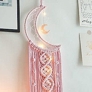 Pink Moon Dream Catcher with Light, Room and Boho Decor, Wall Decor, Gifts for Girl, Women, Bedroom Decor, Pink Décor and Gift, Birthday, Teen Girl Gifts