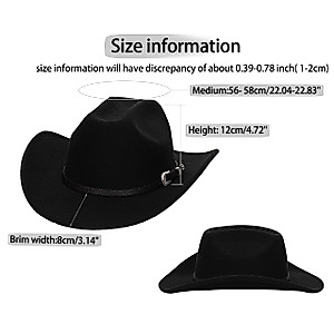 Classic-Women-Men-Western-Cowboy-Hat-Cowgirl-Hat-Wide-Brim-Outdoor-Fedora-Hat with Buckle-Belt Black